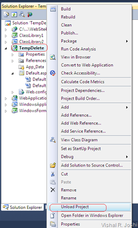 Vishal Joshi's Tangent: Unload Web Site and WAP in Visual Studio